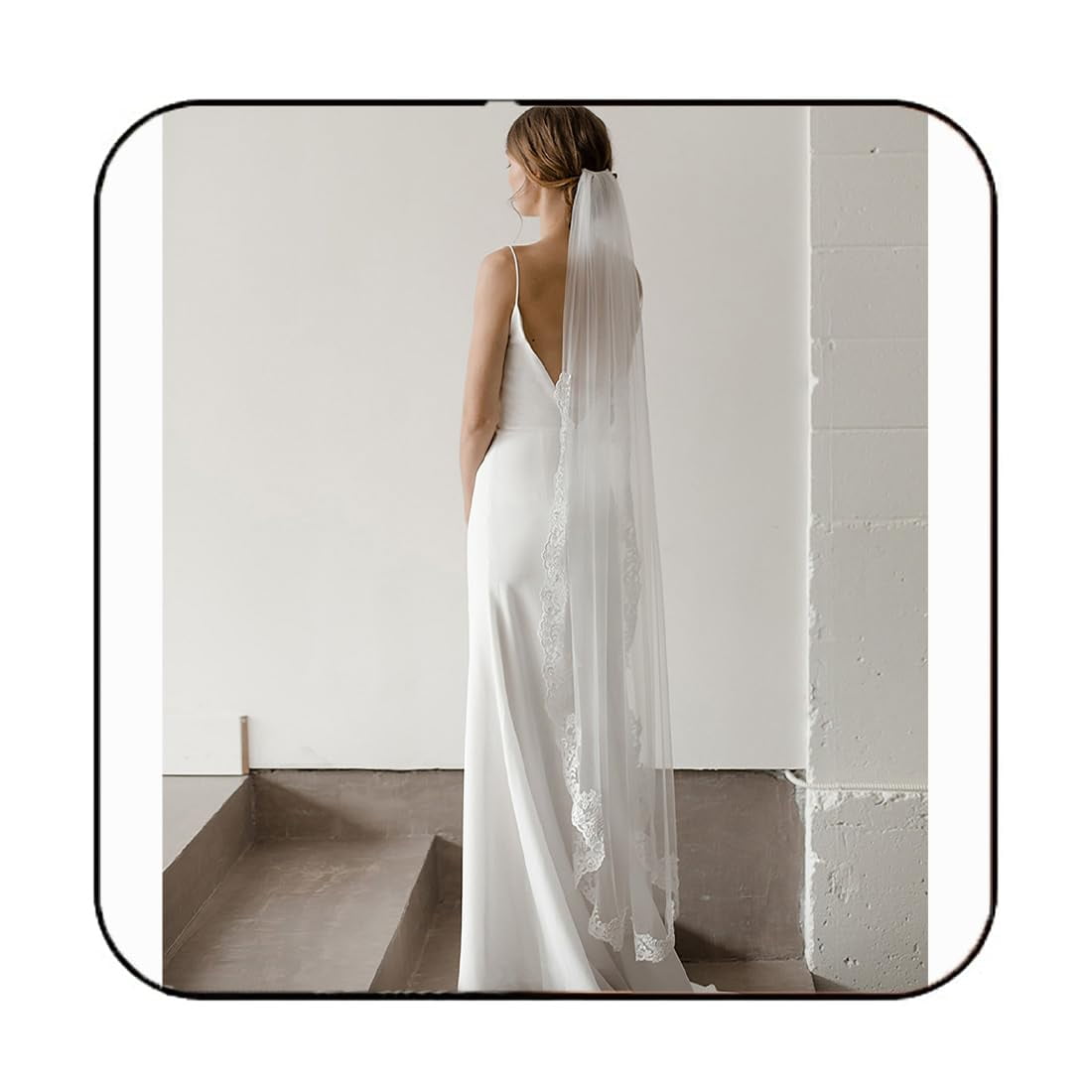 QIUYIDP Lace Bride Wedding Veils White 1 Tier Floral Bridal Veil Long ...