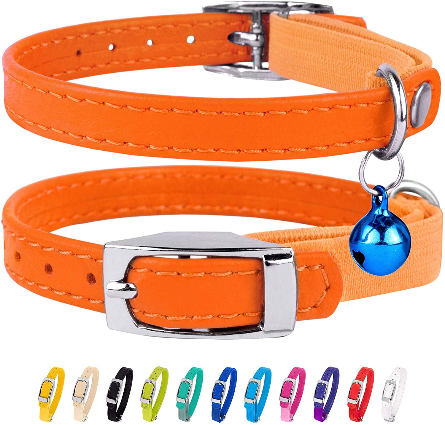 QIUYIDP Leather Cat Collar with Bell - Kitten Collar, Small and Big Cat ...