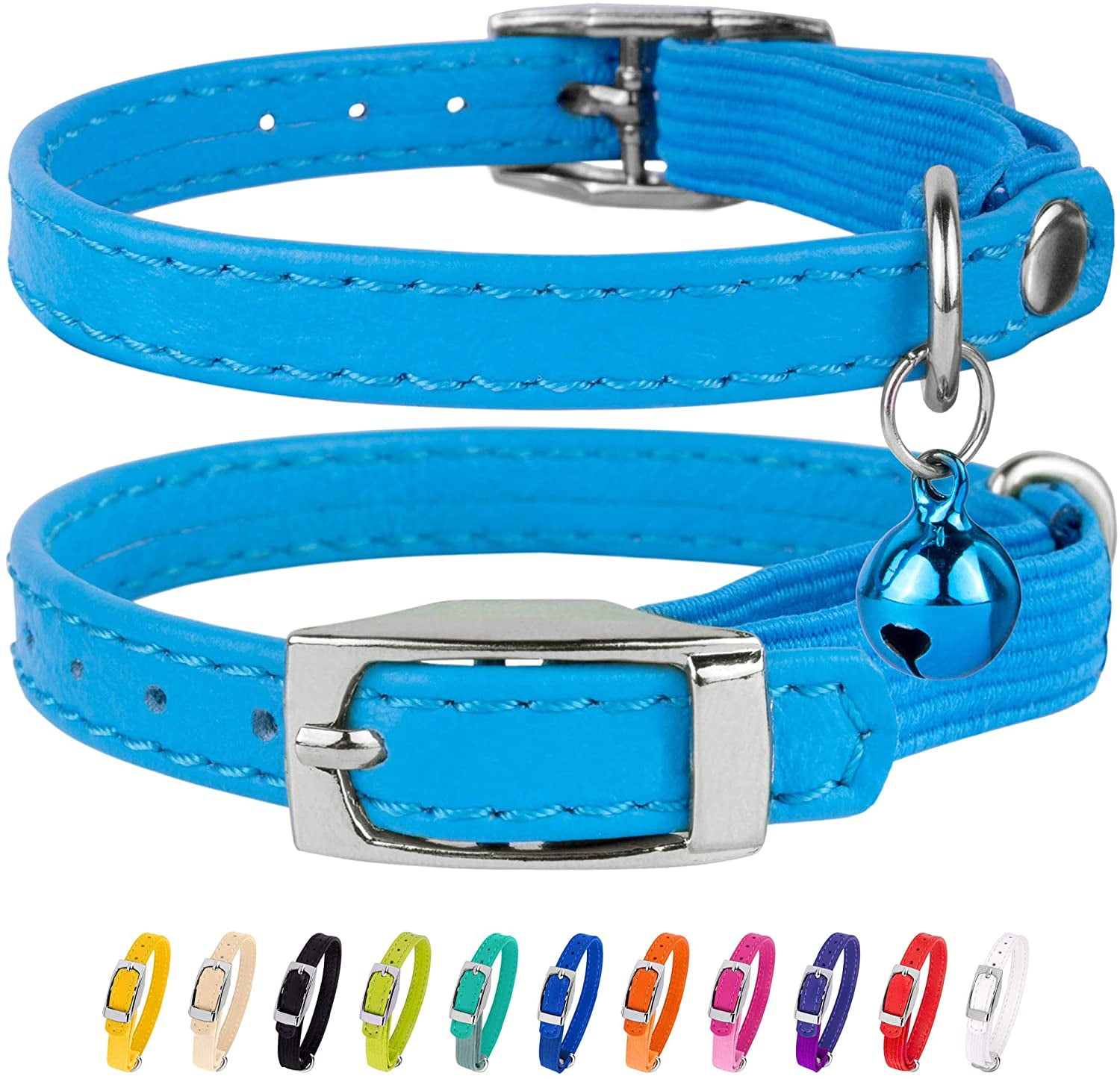 QIUYIDP Leather Cat Collar with Bell - Kitten Collar, Small and Big Cat ...