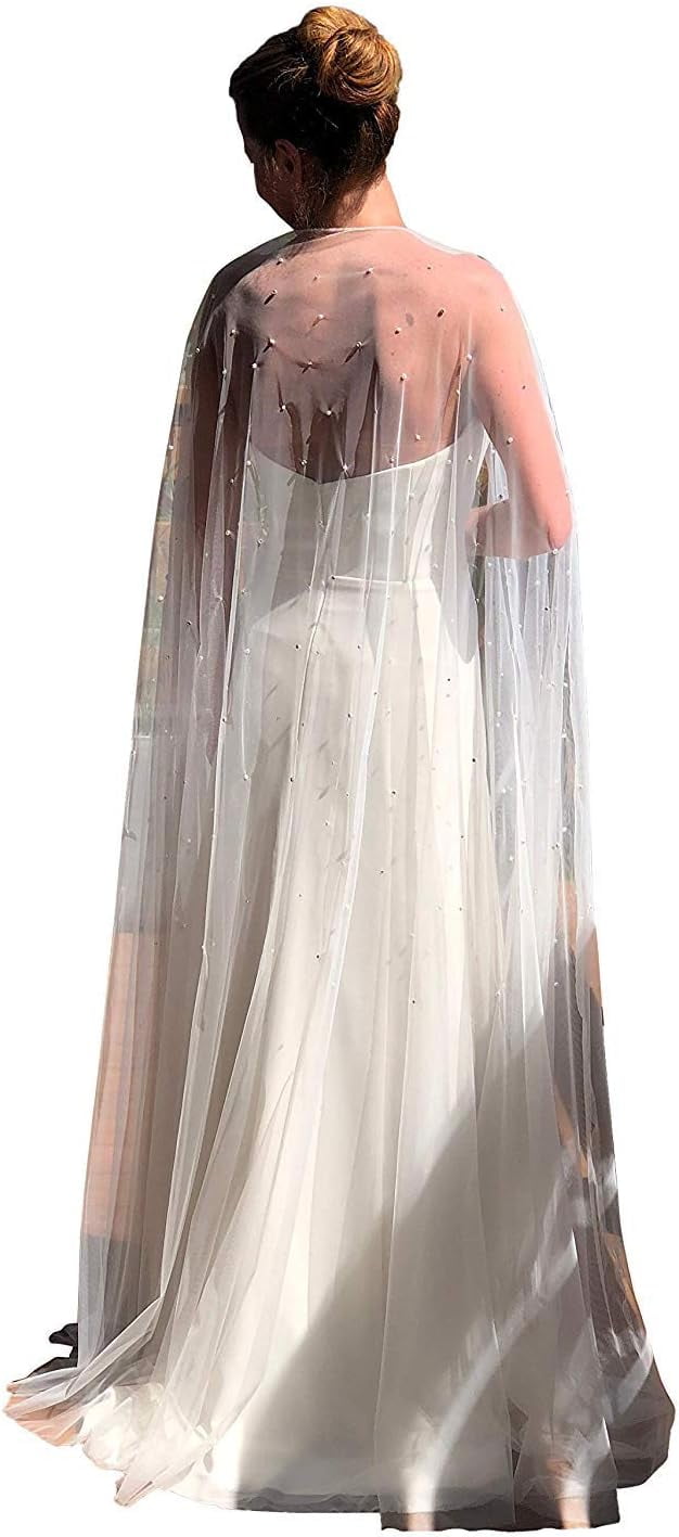 QIUYIDP Long Pearl Bridal Cape Wedding Veil Cloak T18 - Walmart.com