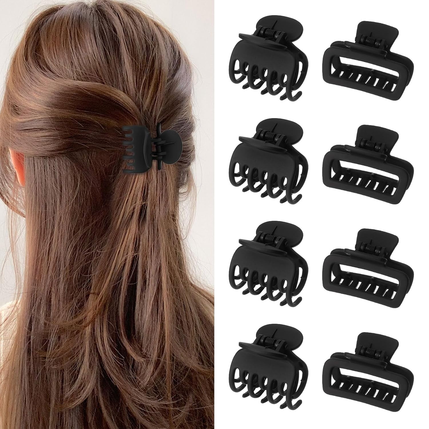QIUYIDP Medium Claw Clips for Women Non Slip, 8PCS 1.38" Black & Brown ...