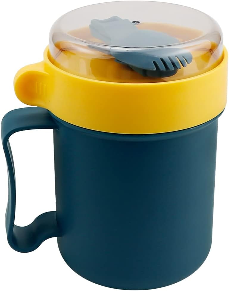 QIUYIDP Microwaveable Breakfast Cup with Lid and Spoon,500ml Portable ...