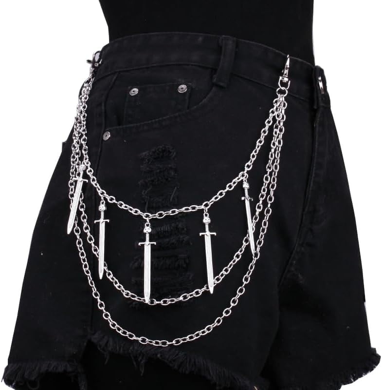 QIUYIDP Punk Pants Chain,Gothic Goth Hip Hop Rivet Charm Layered Wallet ...
