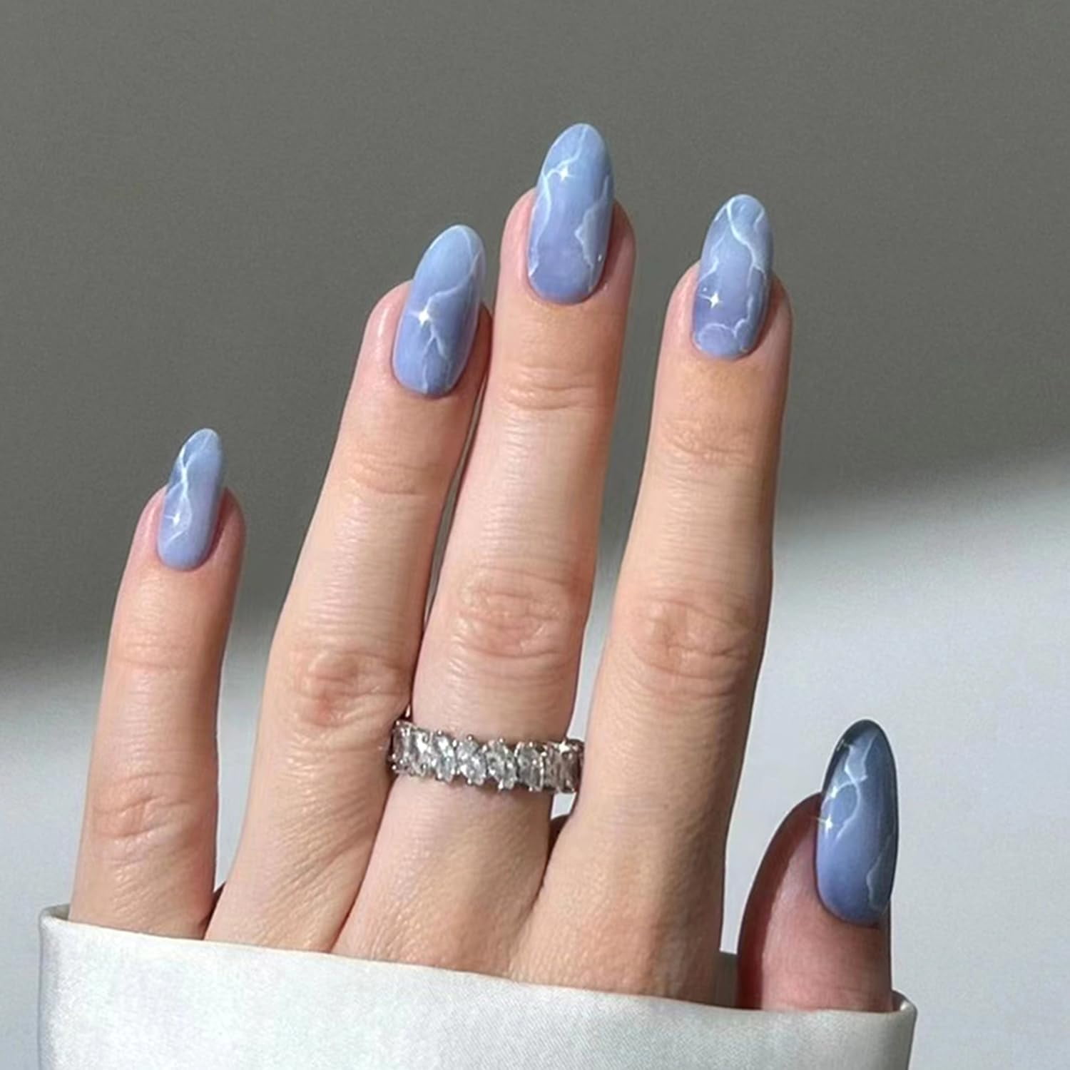 QIUYIDP Purple Gradient Press on Nails Long Oval Fake Nails Glossy ...