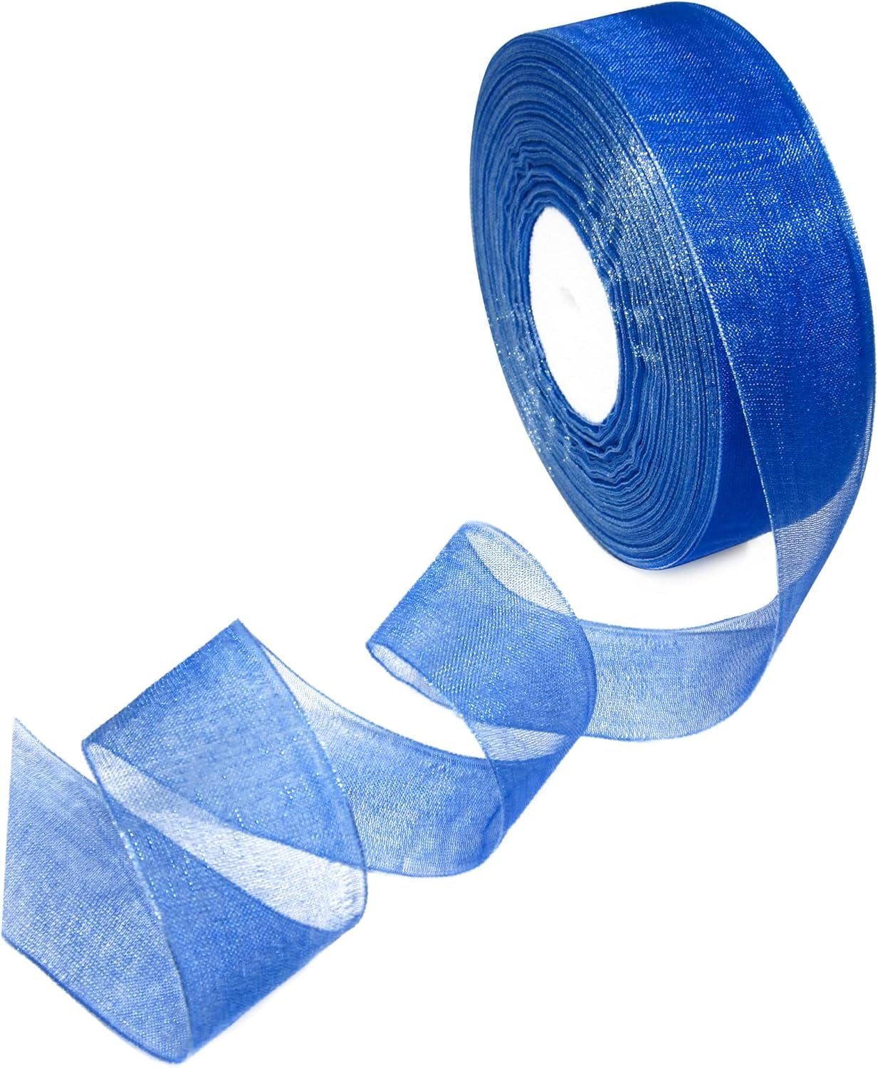 QIUYIDP Shimmer Sheer Organza Ribbon 1 inch Blue Ribbon for Gift ...
