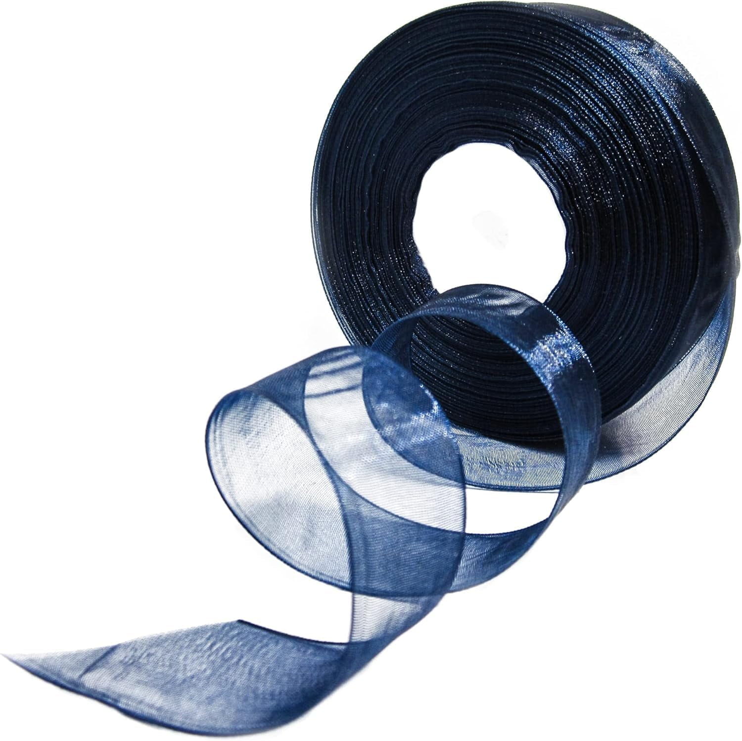 QIUYIDP Shimmer Sheer Organza Ribbon 1 inch Blue Ribbon for Gift ...
