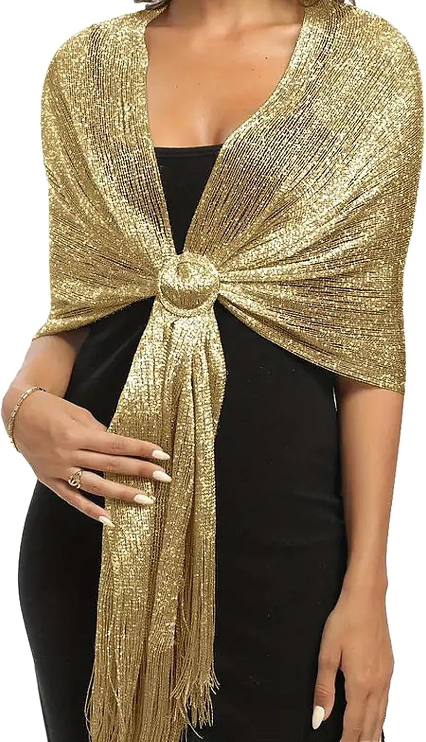 QIUYIDP Sparkling Metallic Shawls and Wraps for Evening Dresses Formal ...