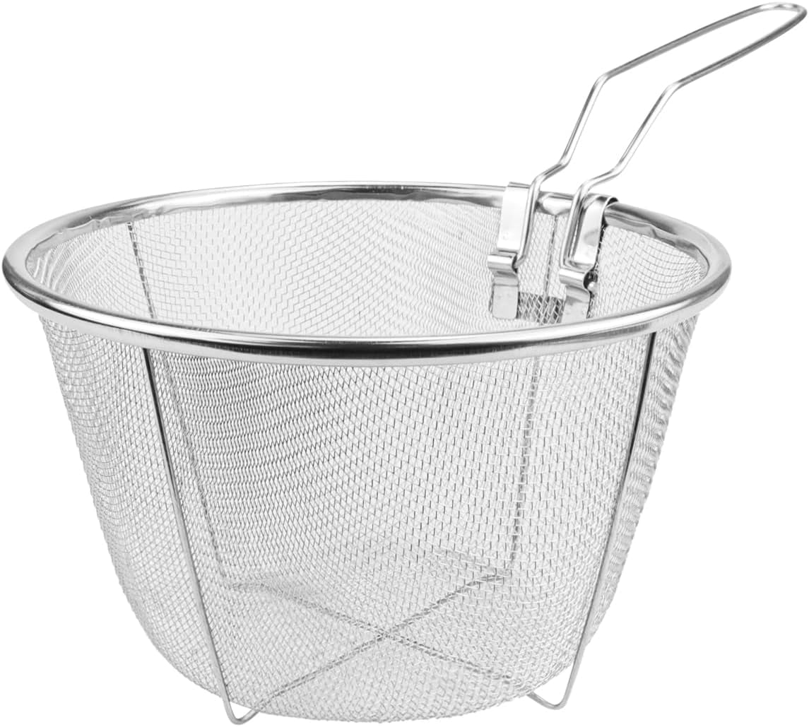 QIUYIDP Stainless Steel Deep Fry Basket with Folding Handle Round Wire ...