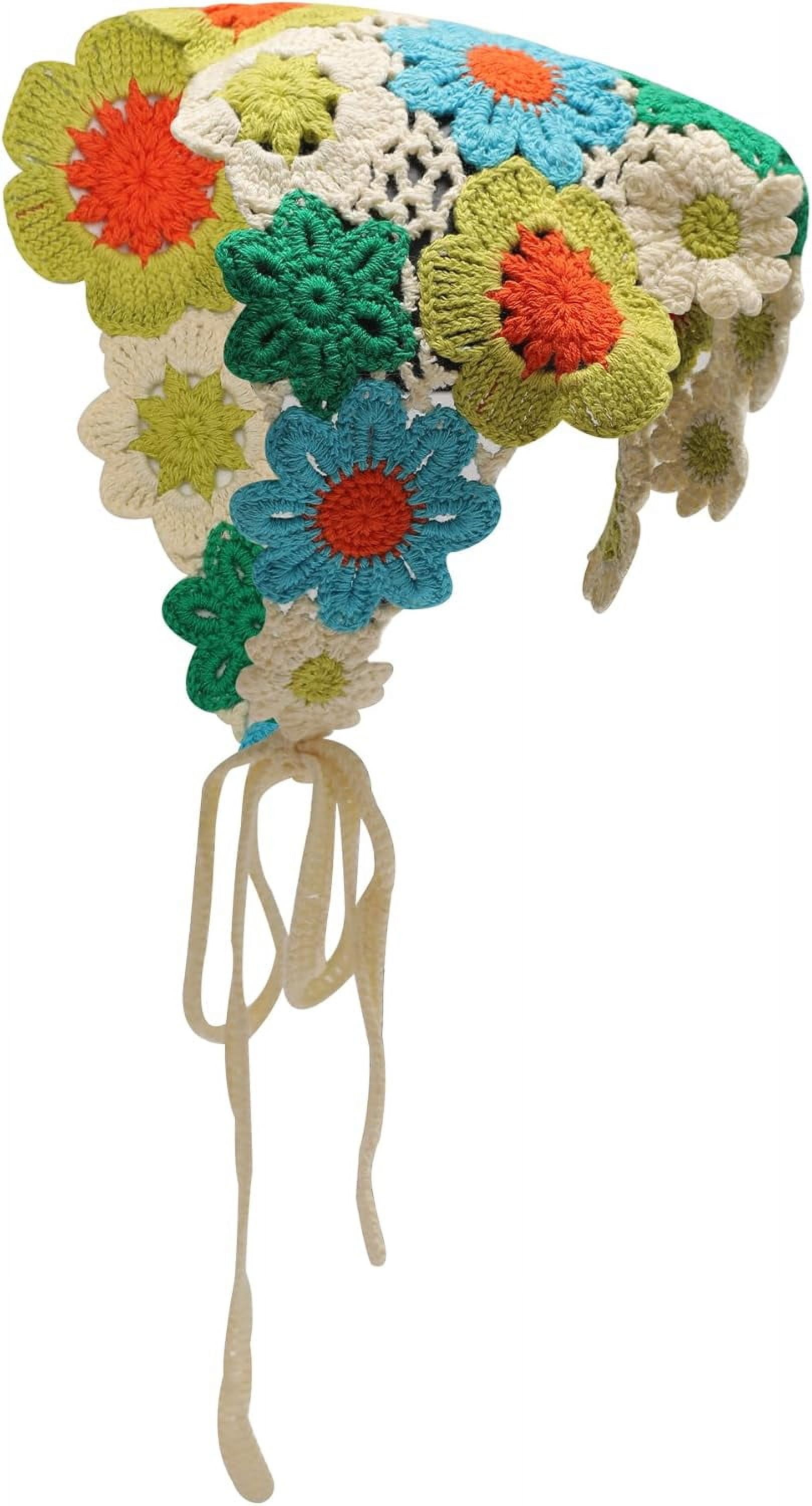 QIUYIDP Women Cotton Triangle Head Scarf Crochet Hair Bandanas Handmade ...