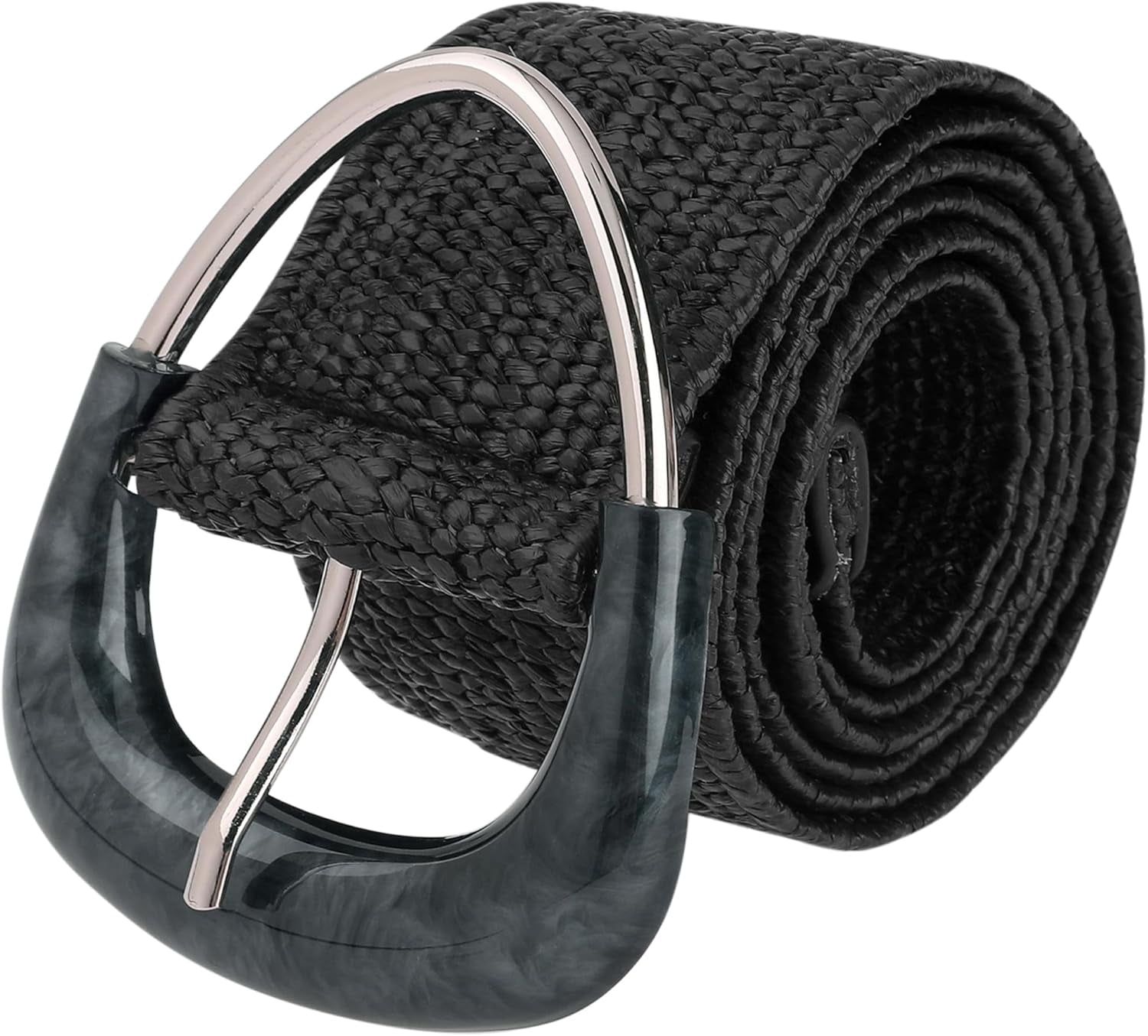 QIUYIDP Women Woven Wide Stretch Belts, Straw Rattan Triangle Buckle ...