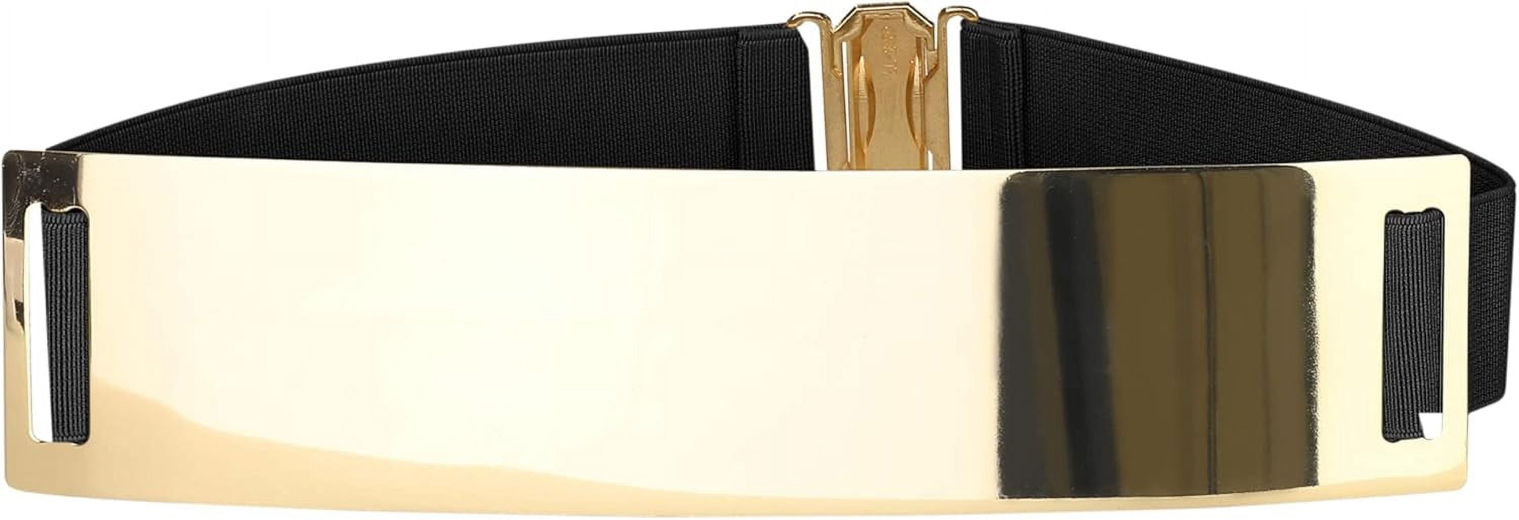 QIUYIDP Women's Mirror Metal Stretch Belts, Gold Tone Plate Elastic ...