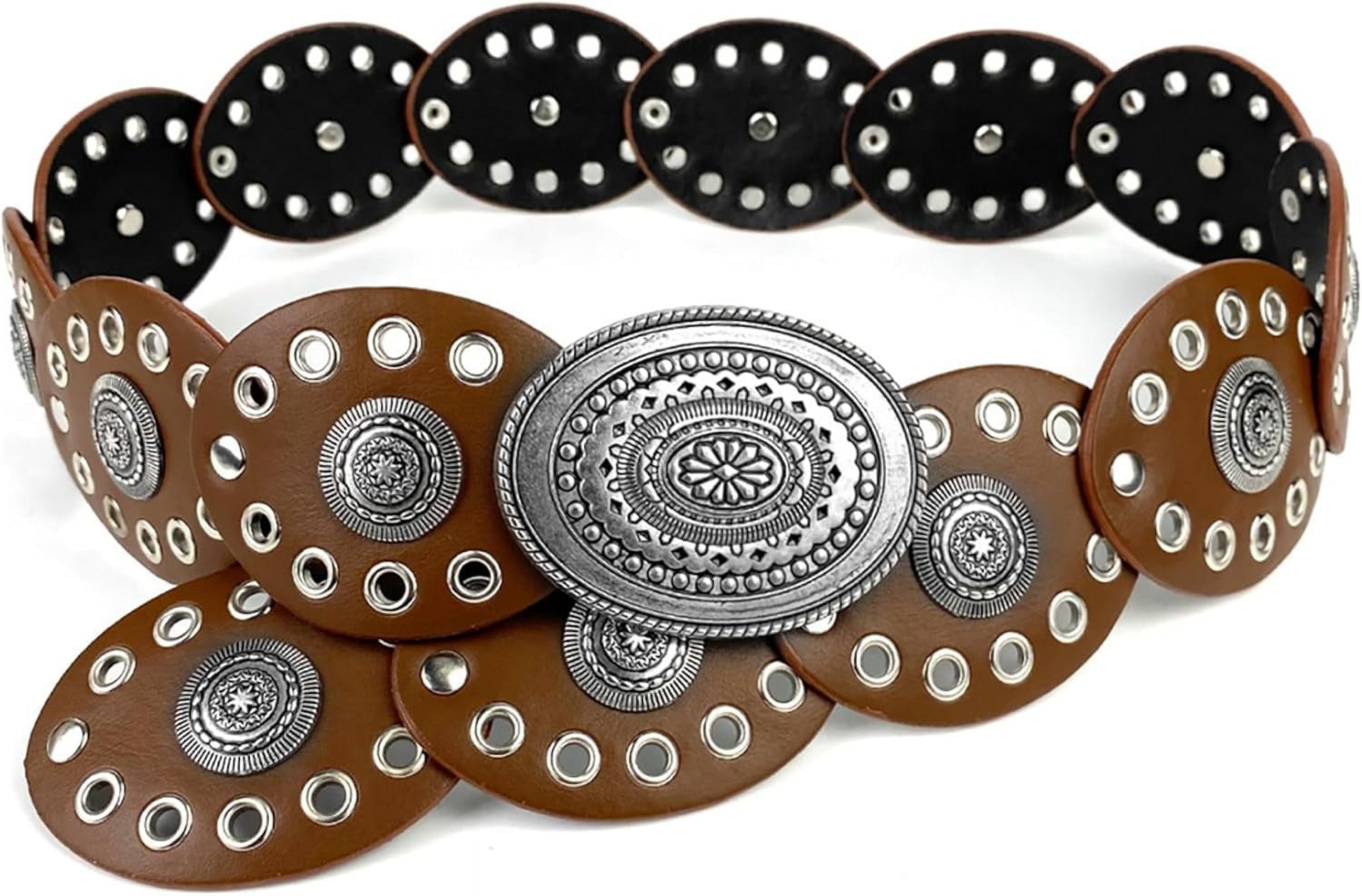 QIUYIDP Womens Wide Western Cowboy Disc Belt Vintage Cowgirl Concho ...