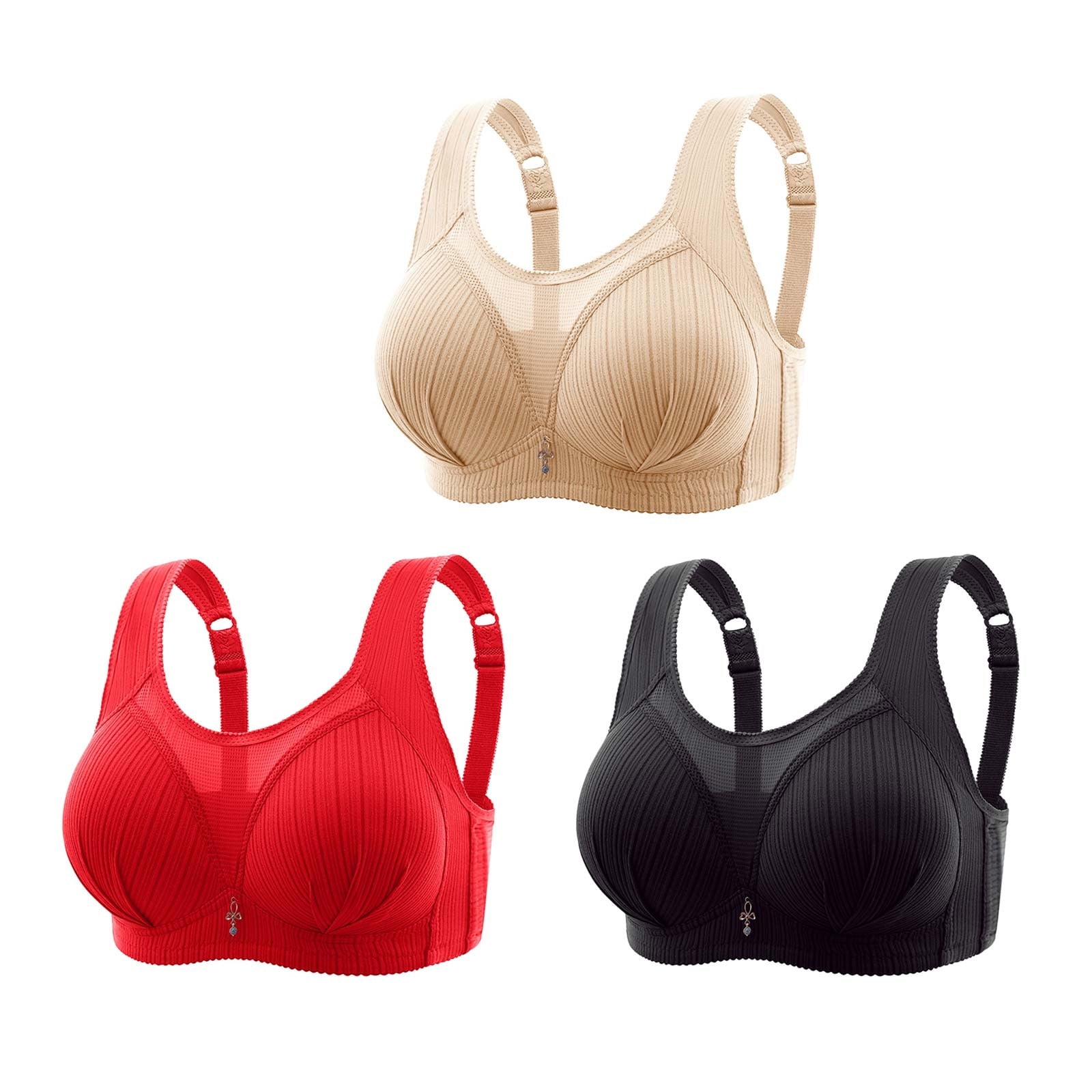 QIbmong 3 PC Bras for Women Full Coverage Push up Bra Liftup Breathable ...