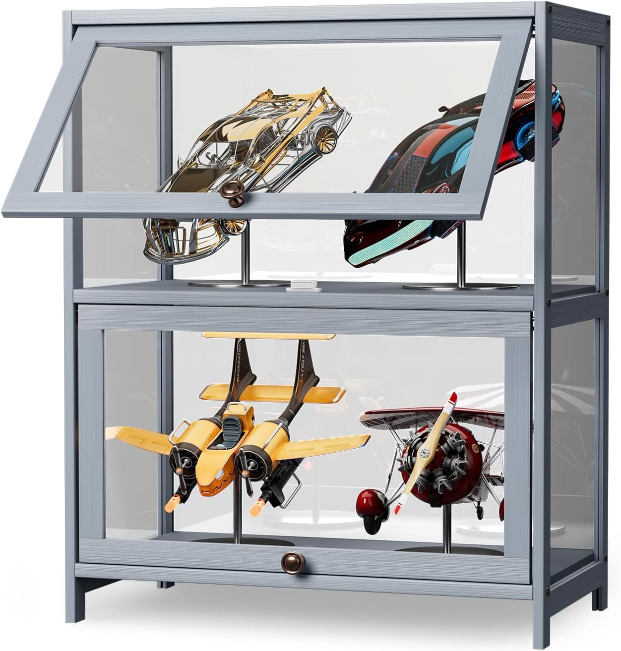 QJH 2 Tier Acrylic Display Cabinet with Door, Free Standing Clear ...