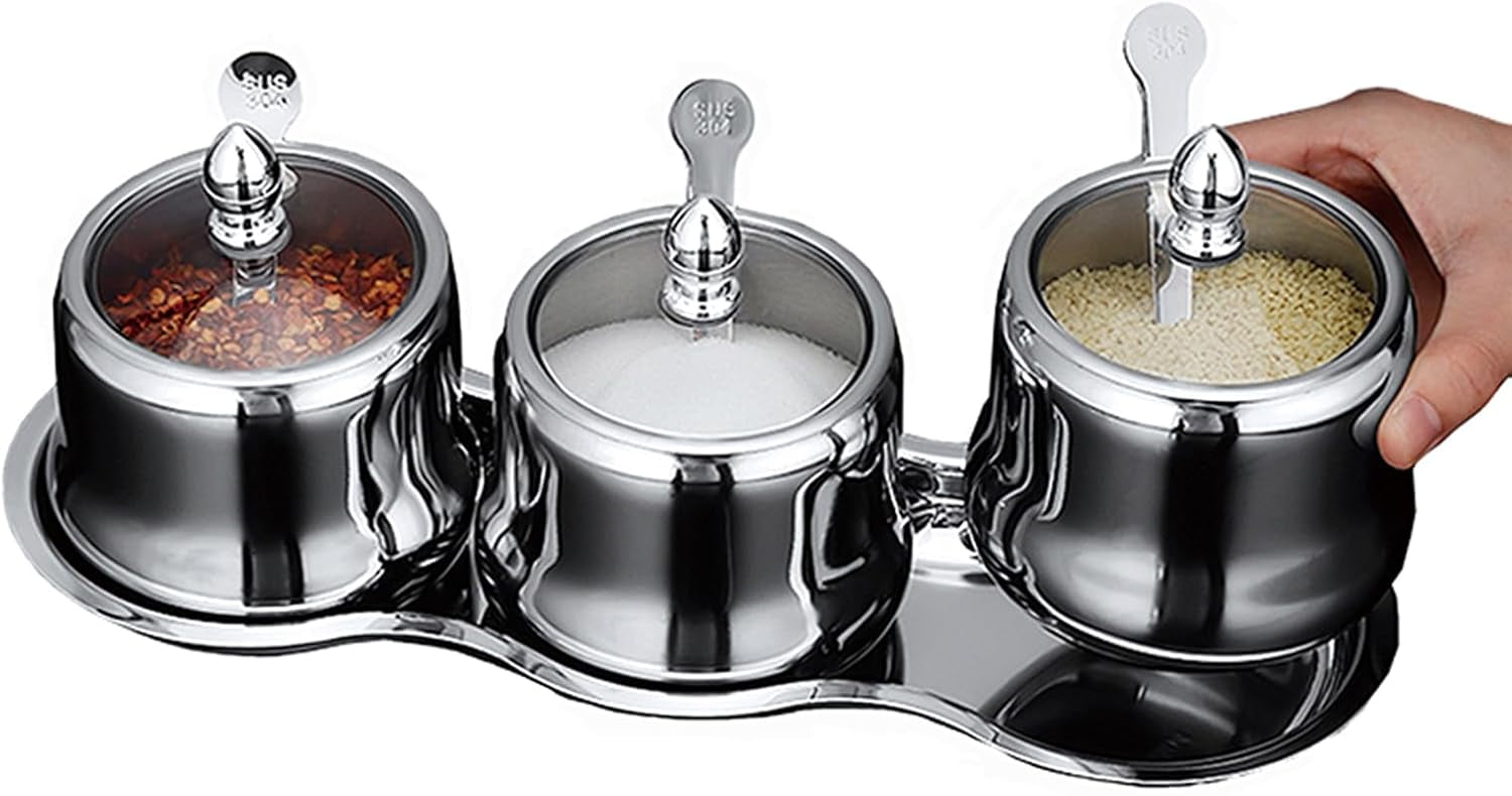 QJH KITCHEN 18/8 Stainless Steel Seasoning Box Condiment Jar Set Spice ...