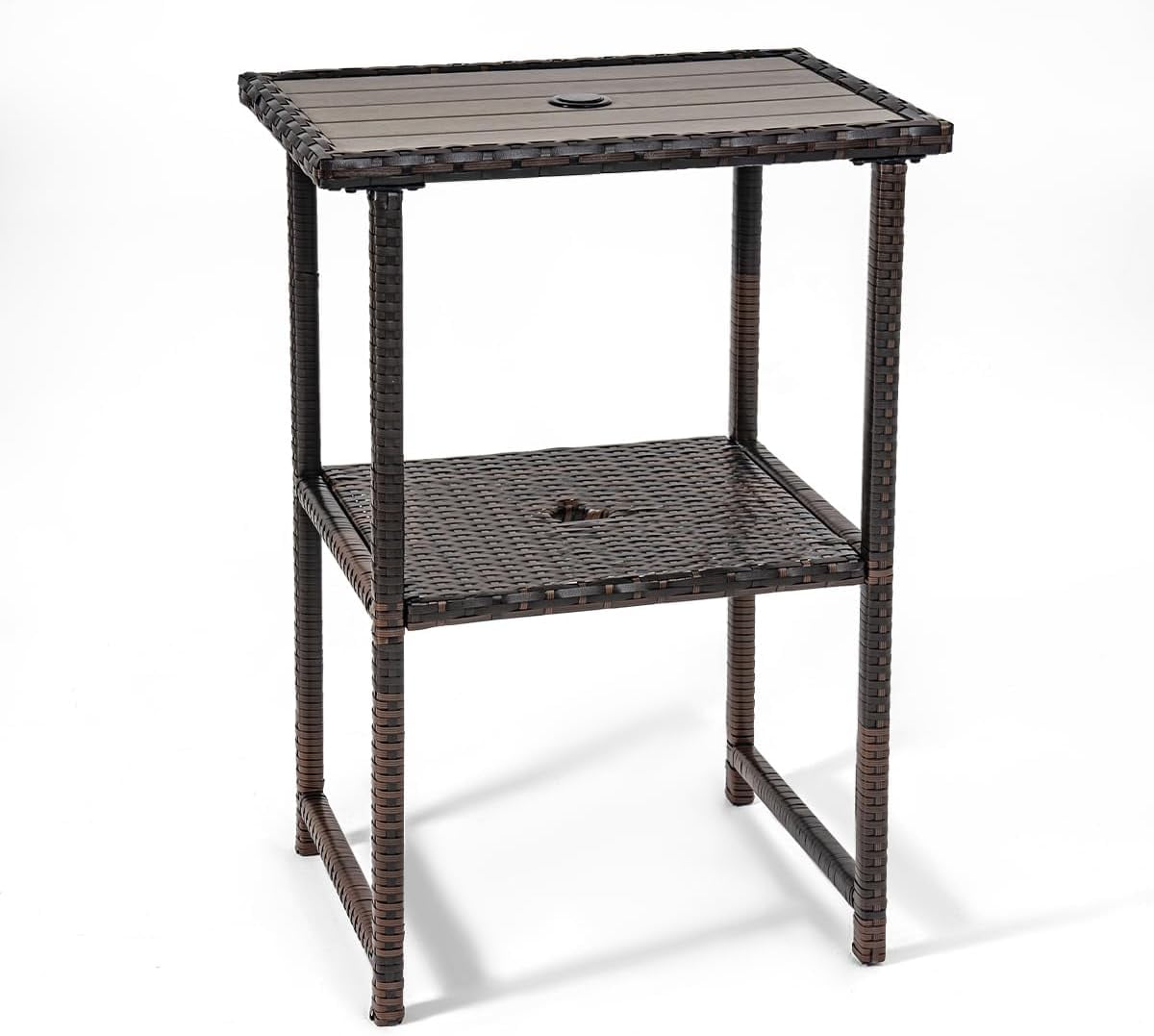 QJH Patio 36" Height Wicker Pub Counter with Umbrella Hole, All Weather ...