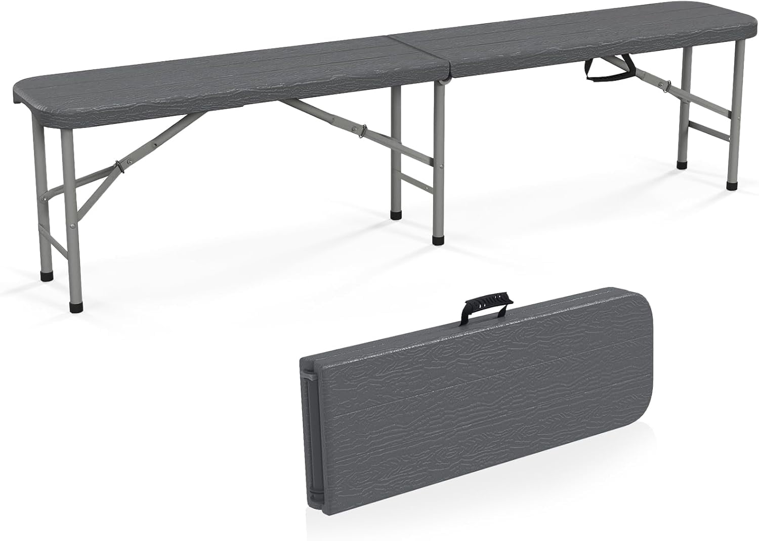 QJH Portable Foldable Bench Seat with 1320 LBS Capacit, Wood-Like HDPE ...