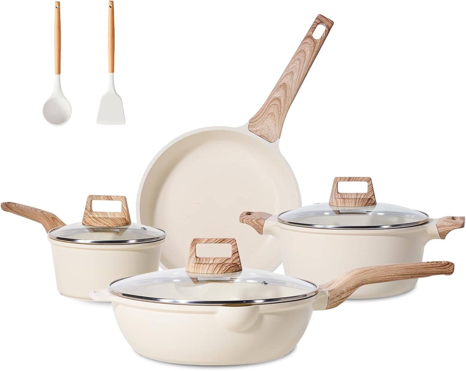 QJH Pots and Pans Set Non Stick, White Granite Kitchen Cookware Set, Induction Cooking - Walmart.com