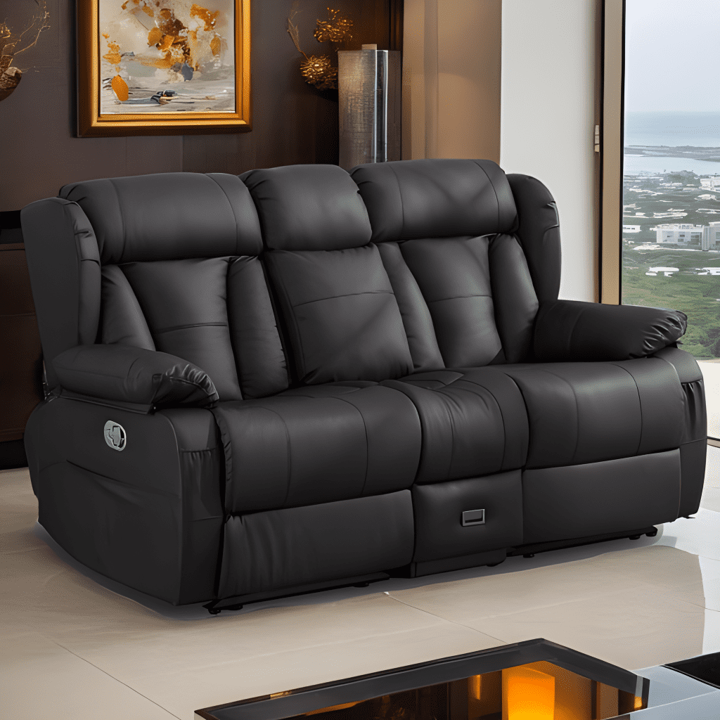 QJTC Faux Leather Double Seat Recliner Loveseat with Console, AC/USB ...