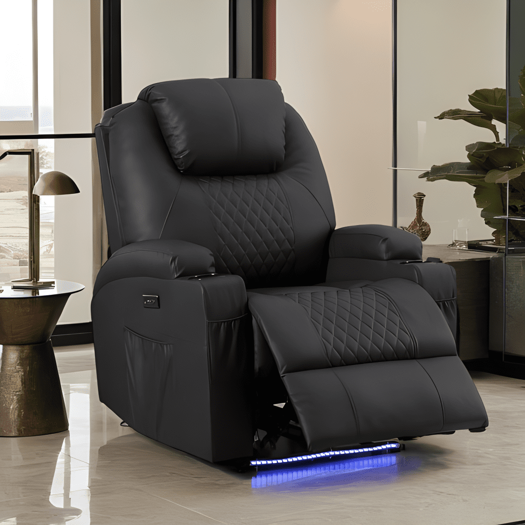 QJTC Power Massage Recliner Chair with LED Ambient Lighting, PU Leather ...