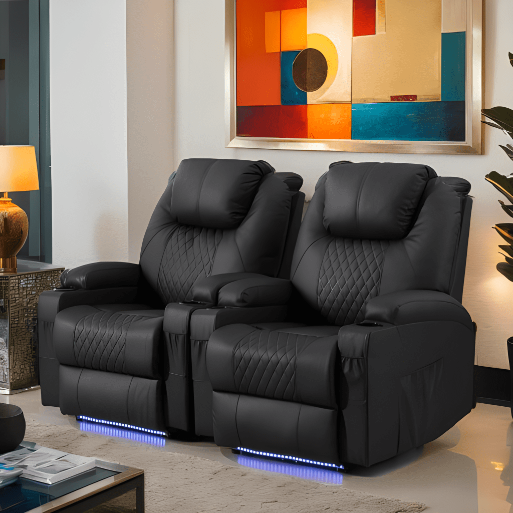 QJTC Power Massage Recliner Chair with LED Ambient Lighting, PU Leather ...