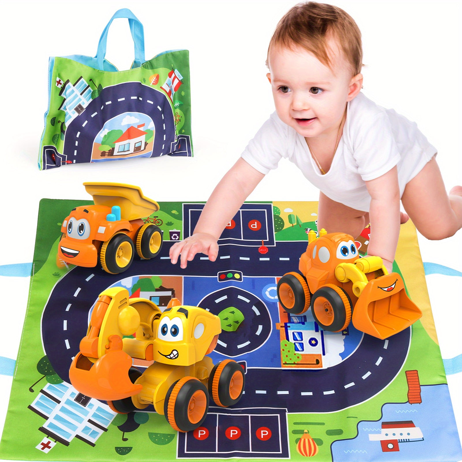 QJUHUNG 2 Year Old Boy Truck Toy Toddler Stroller 3 Friction Power ...