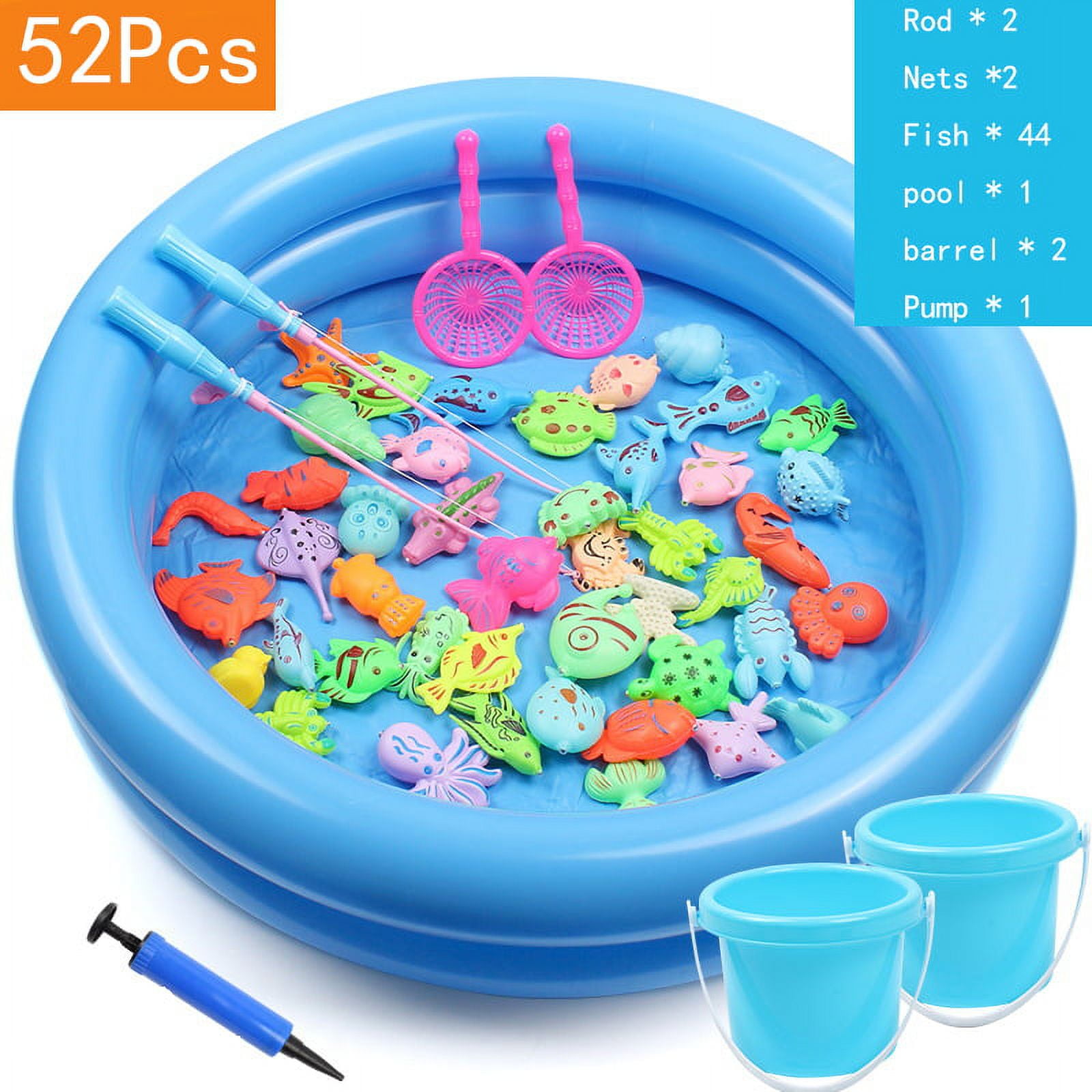 QJUHUNG 52pcs Kids Fishing Game Set Cartoon Magnetic Fishing Toy Pool ...