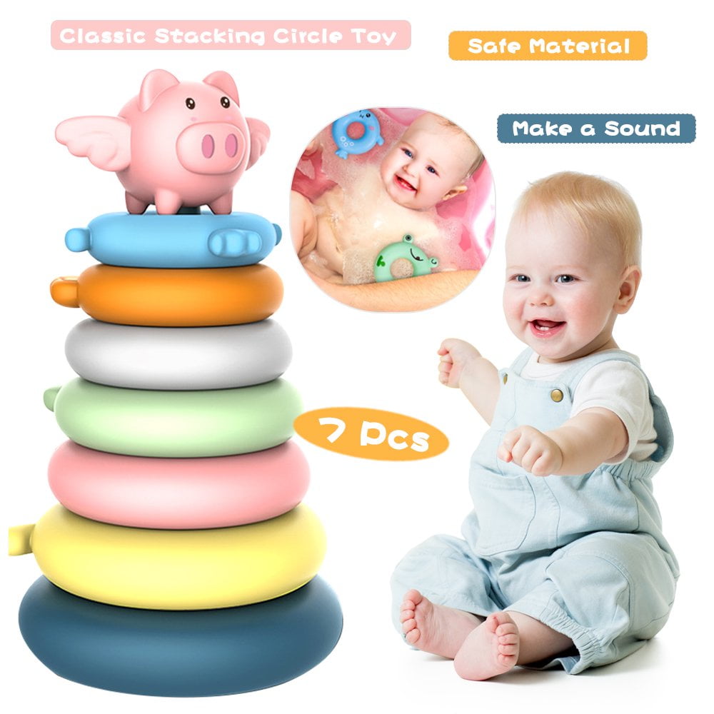 QJUHUNG 7 Pcs Stacking & Nesting Rings Toy, Soft Circle Stacker ...