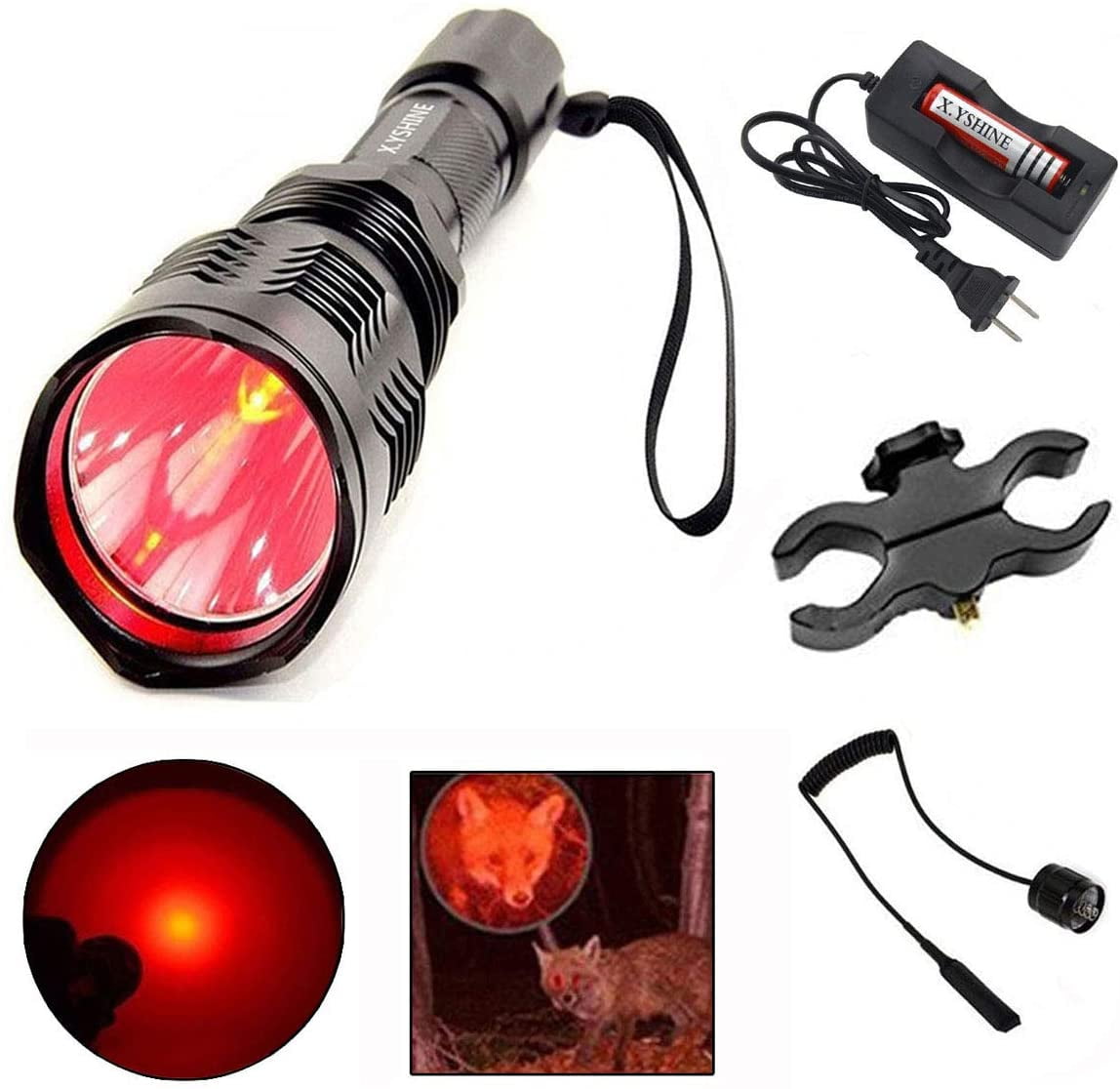 QJUHUNG High Power One Mode Red LED Flashlight,Powerful Single Mode Red ...