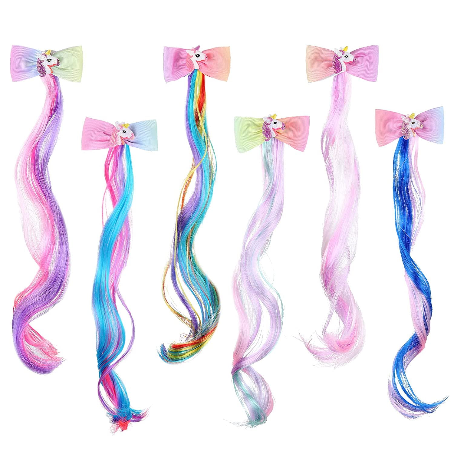 QJUHUNG Unicorn Hair Clips Bows 6 Colors for Girls Hair Braided ...
