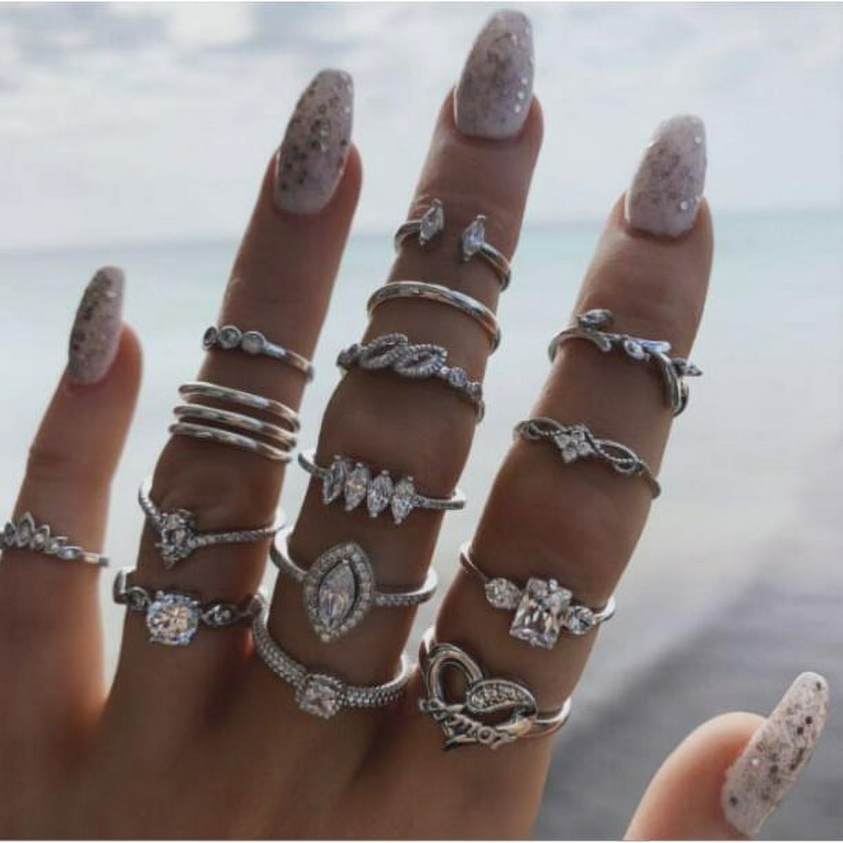 QJUHUNG Vintage Boho Knuckle Stackable Midi Joint Finger Ring Set ...