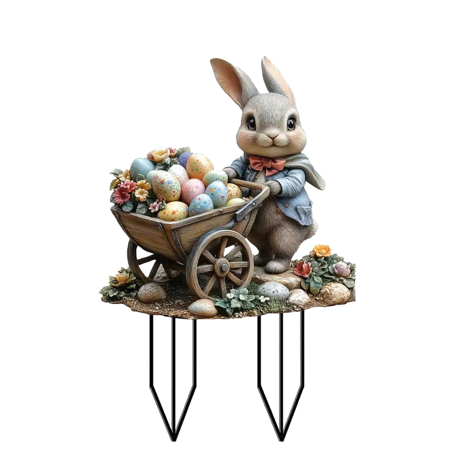 QKEUCX Art Deco Style Easter Bunny Acrylic Ground Stake, Rabbit & Eggs ...