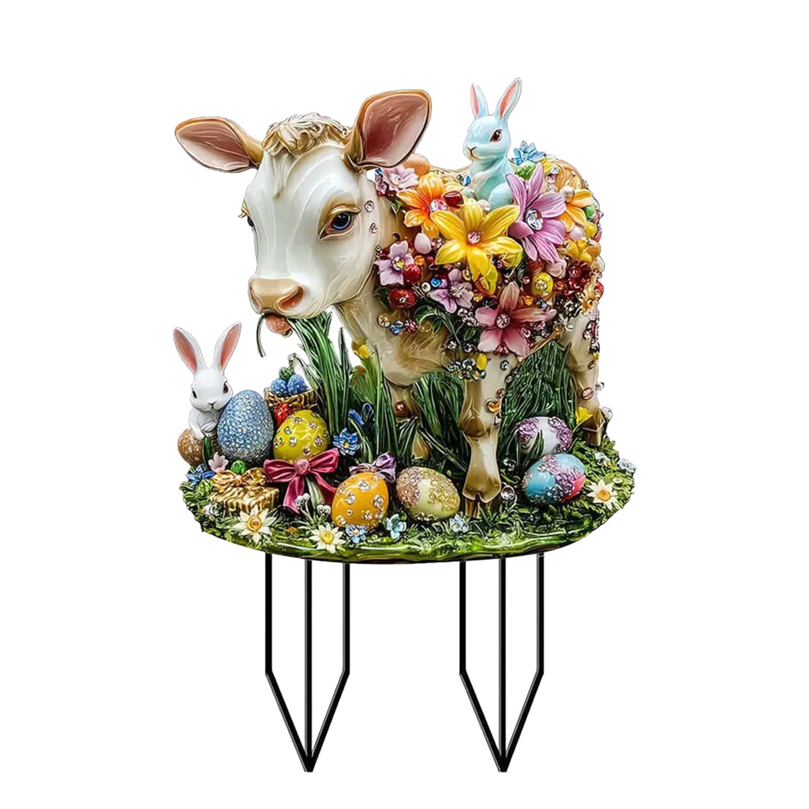 QKEUCX Art Deco Style Easter Bunny Acrylic Ground Stake, Rabbit & Eggs ...