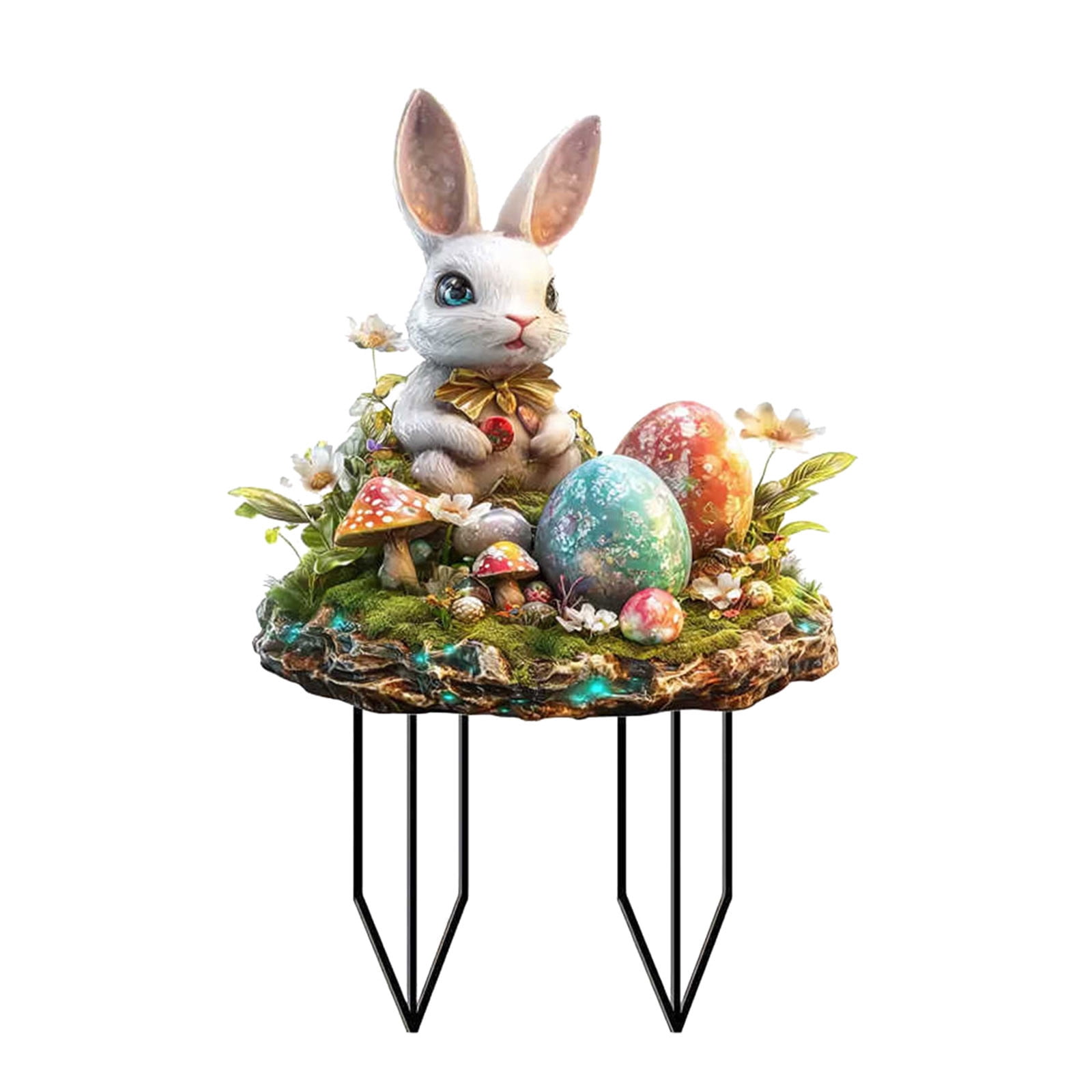QKEUCX Art Deco Style Easter Bunny Acrylic Ground Stake, Rabbit & Eggs ...