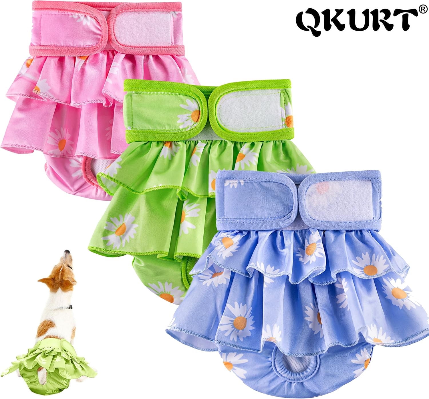 QKURT 3 Pack Dog Diaper Female, Washable Dog Period Diapers Cover ...
