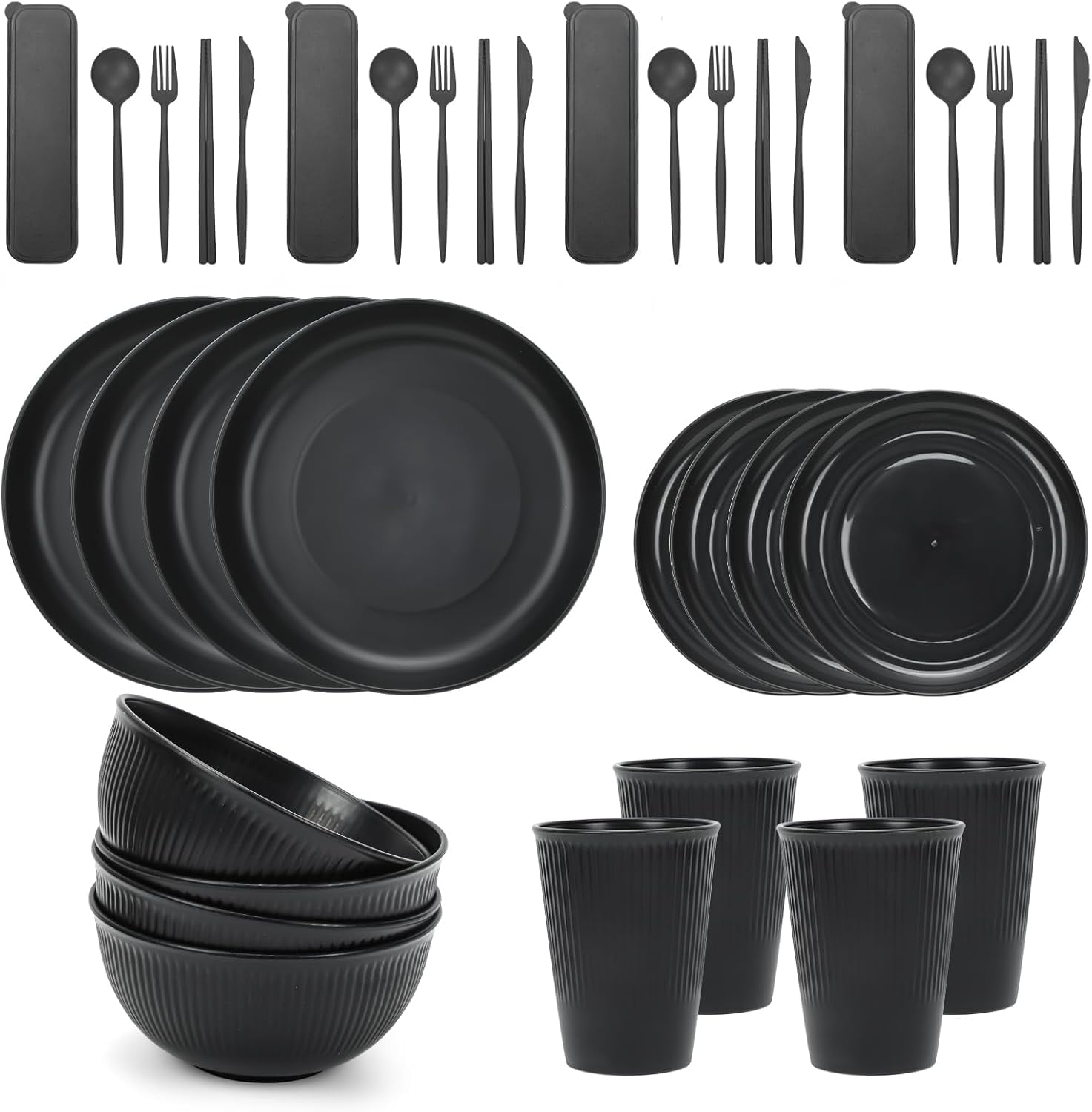 QKURT 40pcs Wheat Straw Dinnerware Sets, Unbreakable Plates and Bowls ...