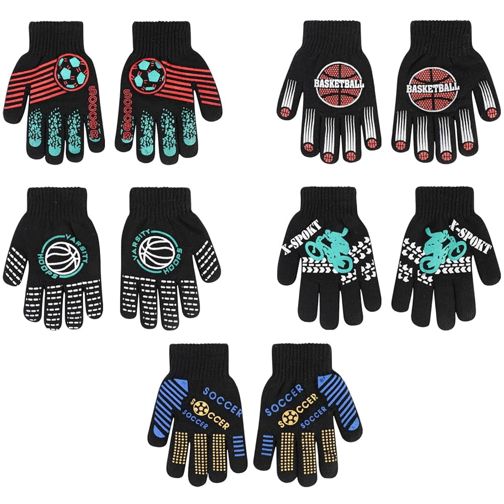 QKURT 5 Pairs Kids Magic Gloves for Boys Age 5-11, Winter Knit Gloves ...