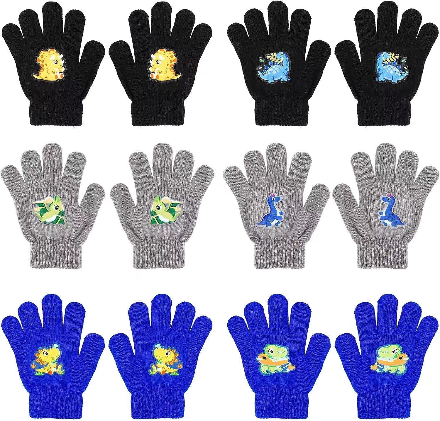 QKURT 6 Pairs Kids Magic Gloves, Unisex Winter Knit Gloves Warm ...