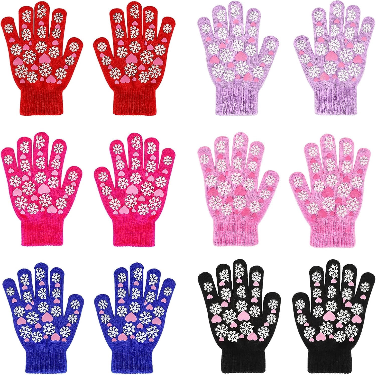 6 Pairs Winter Kids Warm Magic Gloves, Knitted Full Fingers Stretchy ...