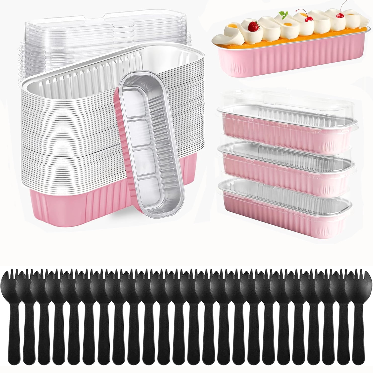 QKURT 72pcs Mini Loaf Pans with Lids and Spoons 200ML Aluminum Foil ...