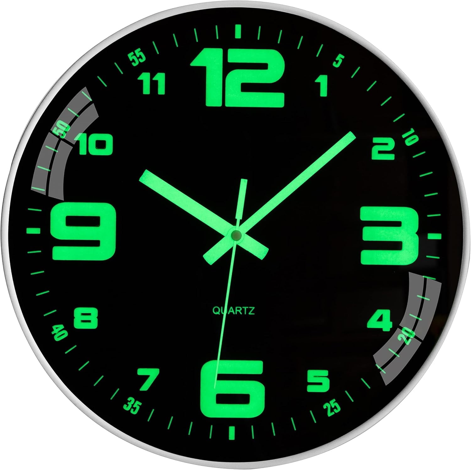 QKURT Wall Clock, 12inch, Silent Non-Ticking, Glow in the Dark Night ...