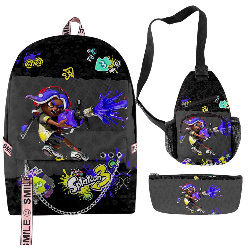 QKVHDUN Splatoon 3D print Oxford Cloth Shoulder Backpack 3 Pieces Sets ...