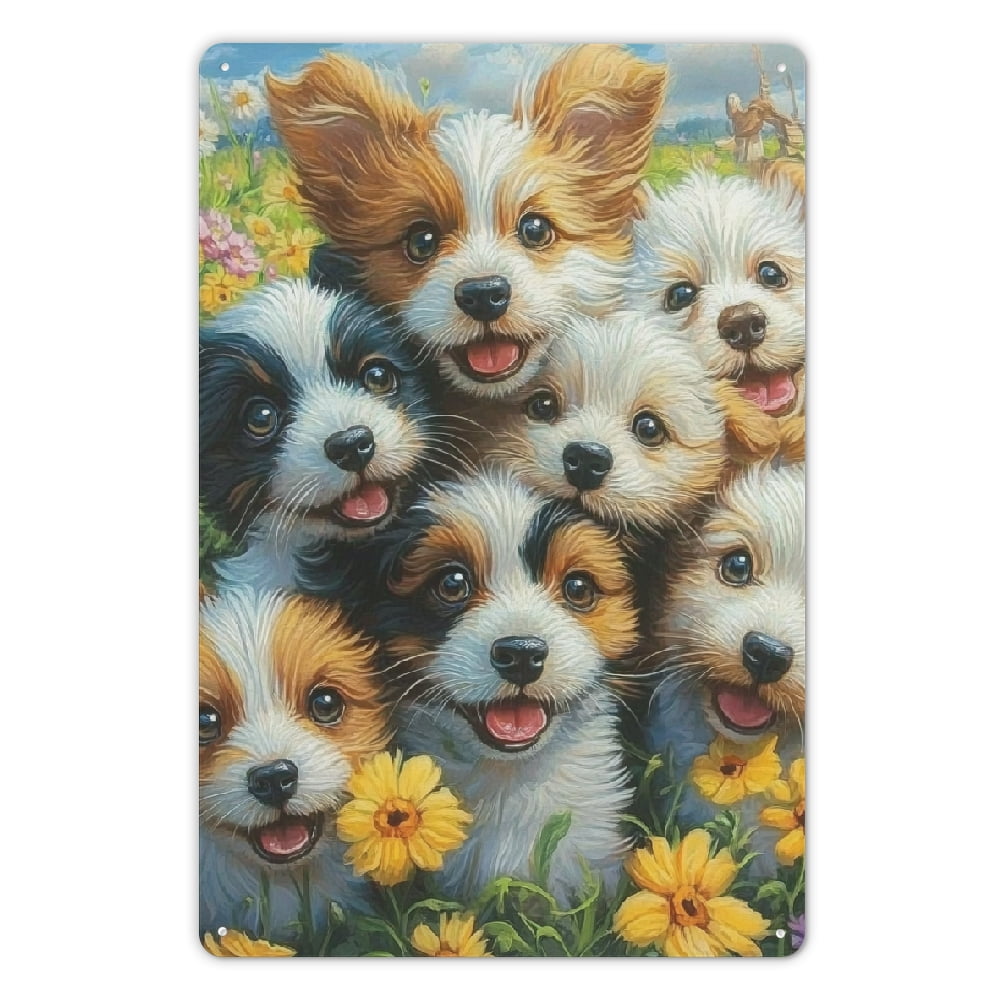QKZF 12X8 Inch Spring Summer Retro Countryside Dog Tin Sign, Decorate ...