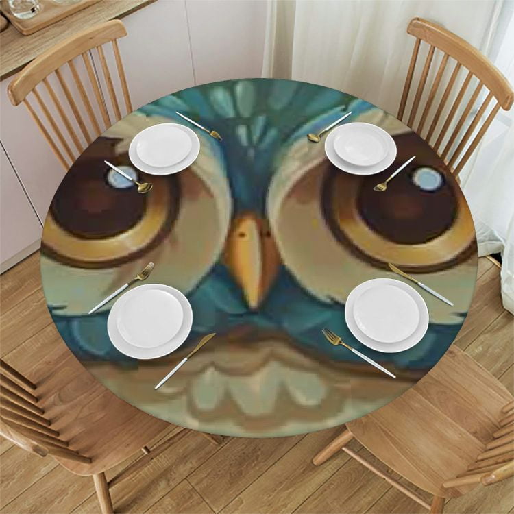 QKZF Animal Cartoon Owls Cute Print Round Tablecloth Water Resistant ...