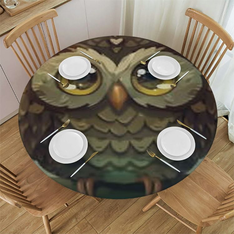 QKZF Animal Cartoon Owls Cute Round Table Cloths Round Tablecloth for ...