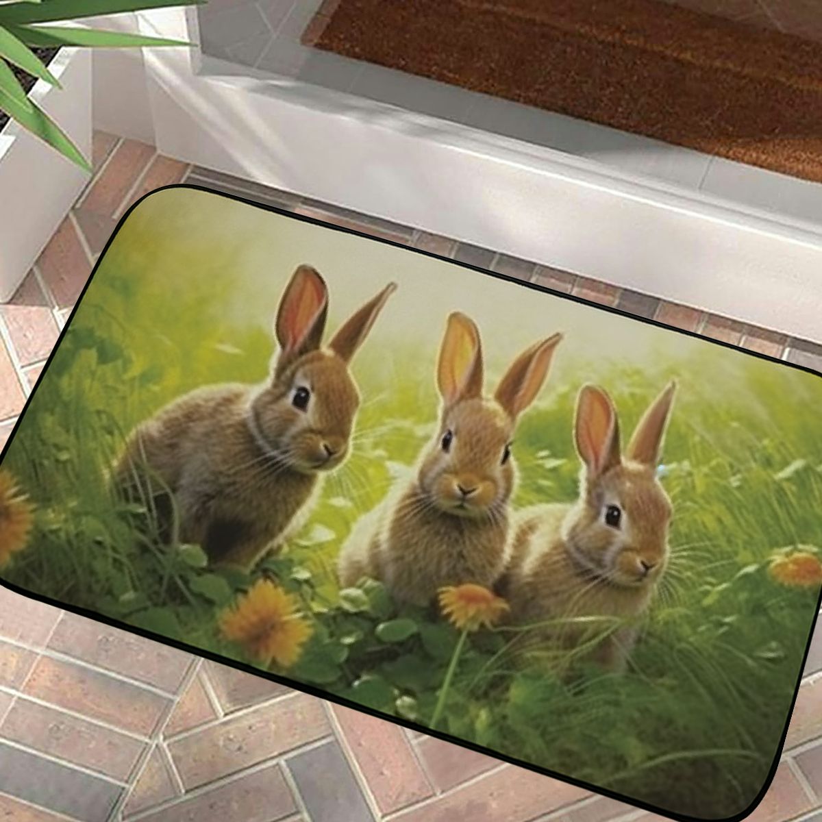 QKZF Animal Doormat, Funny Fluffy Rabbits Bunny Family on Daisies Grass ...