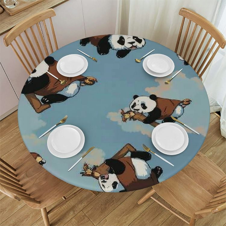 QKZF Bear Panda Round Tablecloth Polyester Table Cloth Table Cover for ...