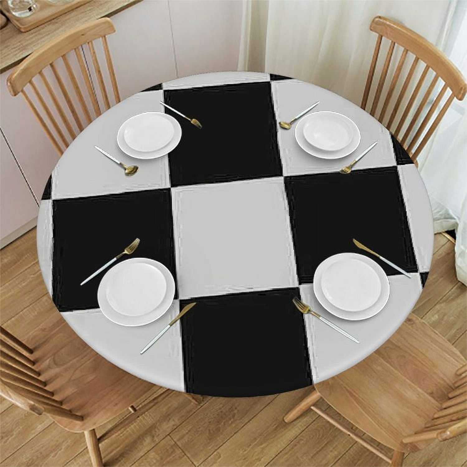 QKZF Black and White Checkered Round Tablecloth,Black and White Table ...