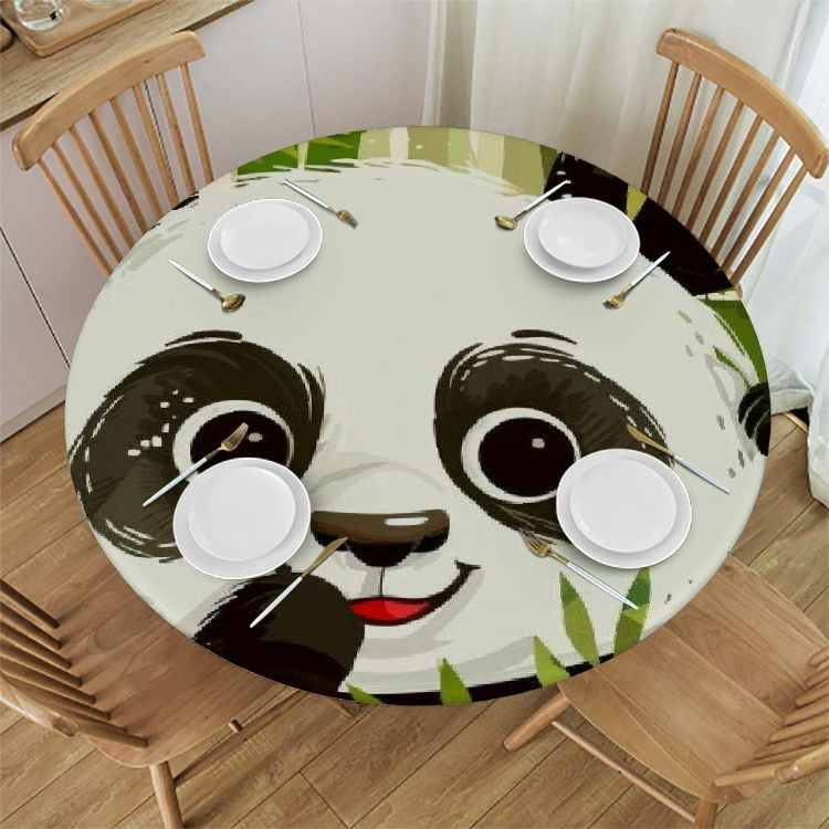 QKZF Cartoon Panda Round Backdrop Green Bamboo Leaves Cute Baby Panda ...