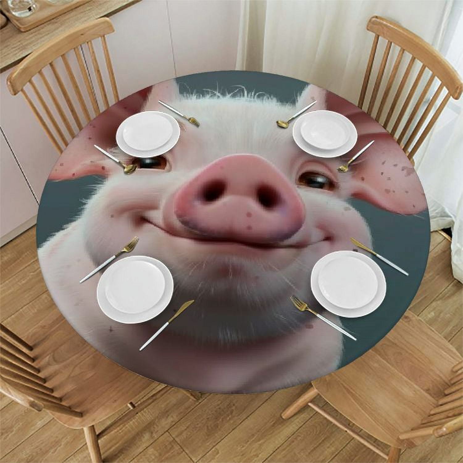 QKZF Cartoon Pig Round Tablecloth,Stain Resistance Polyester Table ...